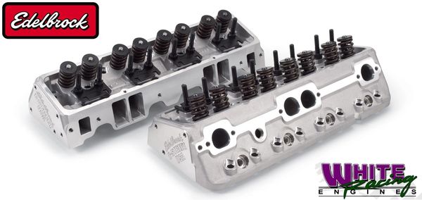 EDELBROCK E-STREET 64/185cc SBC ALUMINUM HEADS; FLAT TAPPET CAM