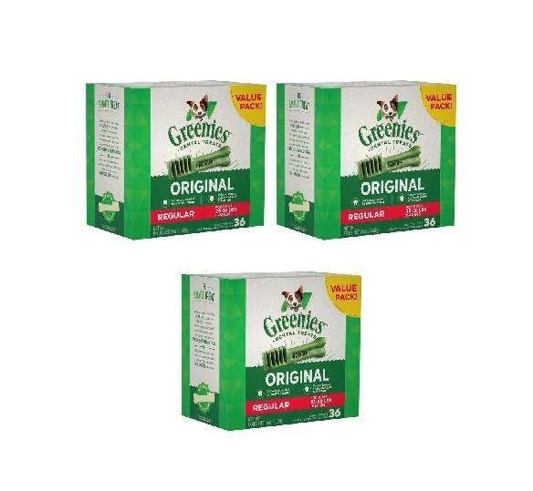 GREENIES - Dog Dental Chew Treats Value Pack Original Regular 3kg (3 x ...