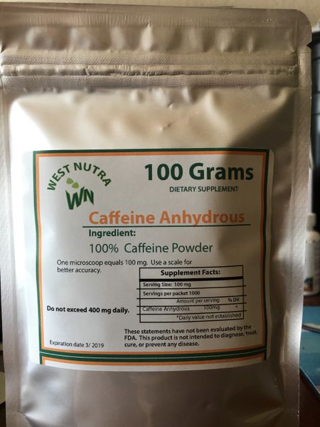 Caffeine 100% - Pure bulk powdered - 100 Gram Pack with set of ...
