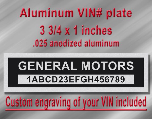 GENERAL MOTORS Serial Number Tag, VIN Plate - Custom Engraving of your ...