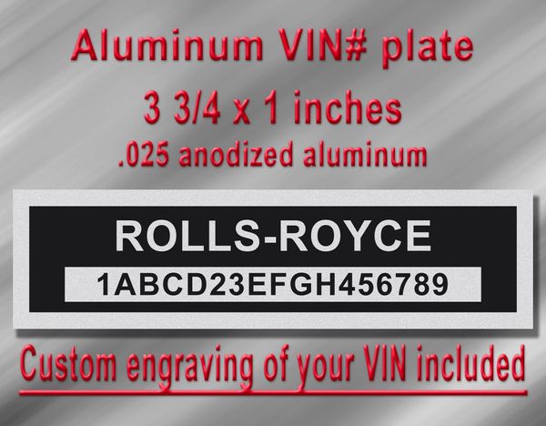 ROLLS-ROYCE Serial Number Tag, VIN Plate - Custom Engraving of your ...