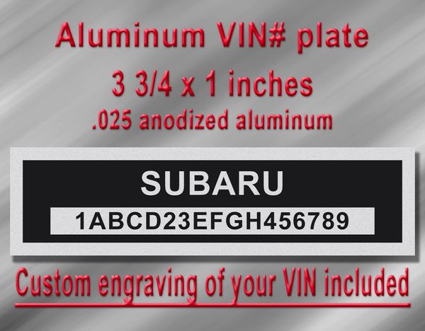 SUBARU Serial Number Tag, VIN Plate - Custom Engraving of your number ...