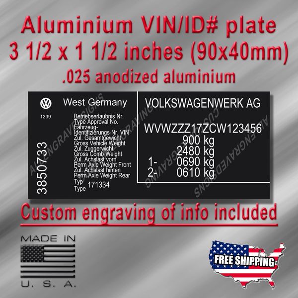 VOLKSWAGEN AG VIN/ID Plate reproduction - Customization included