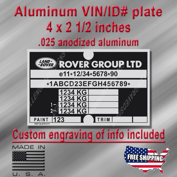 LAND ROVER Defender VIN / Data Plate reproduction - Customization included