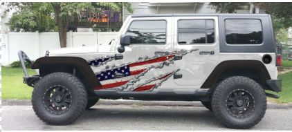 Distressed USA American Flag Vehicle Side Rip Decals