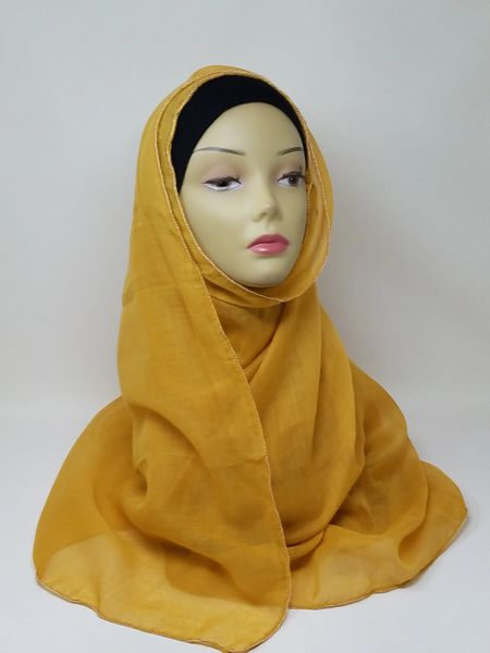 Elegant Mustard Hijab with Gold Trim – Lightweight & Chic