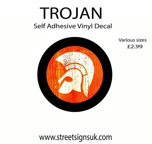 Vintage Look Trojan self adhesive vinyl decal sticker in various sizes