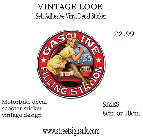 Vintage look Gasoline Filling Station self adhesive vinyl decal sticker