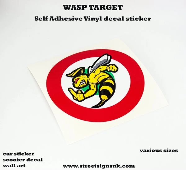 Wasp in green white and red target self adhesive vinyl decal sticker