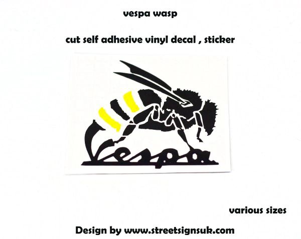 Vespa wasp black yellow cut self adhesive vinyl decal , sticker