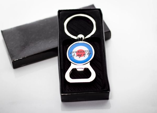 Mod Target Lambretta A Way of Life round keyring with bottle opener
