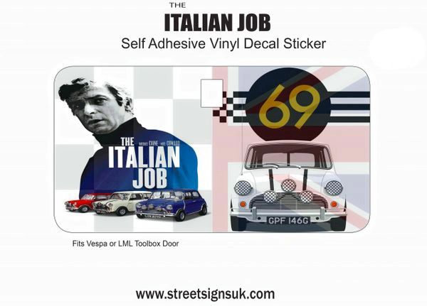 The Italian Job self adhesive vinyl decal sticker for scooter toolbox door