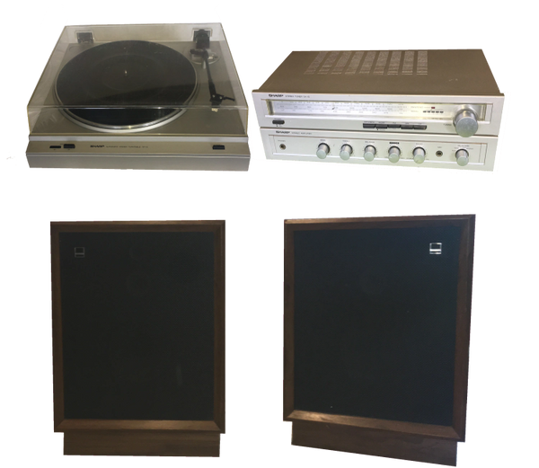 Sharp HiFi system c1980 TURNTABLE / RECEIVER / SPEAKERS / LEADS ready to go