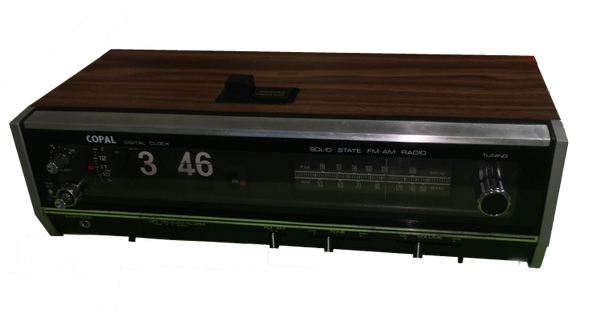 70s COPAL RD-150 Flip Clock AM/FM radio w timber casing - fantastic example