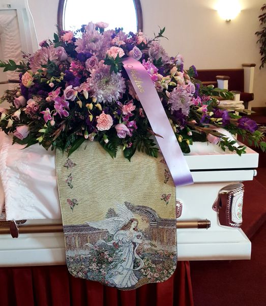 Mixed Lavender Casket Spray with runner