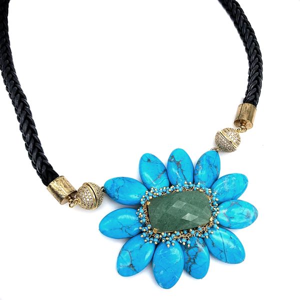 Howlite Flower on Leather Necklace