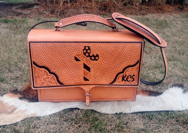 Leather briefcase Laptop Bag Hand tooled leather bags business travel ...