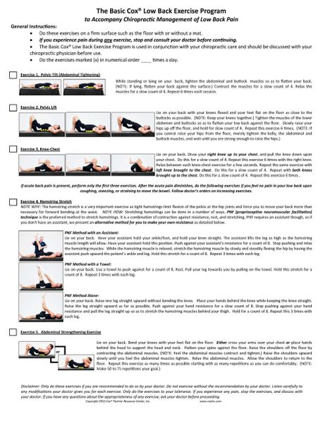 Cox® Low Back Exercise Sheets (NEW! White - 50/pad) - #18N