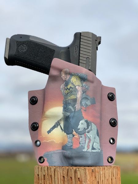 Kydex Holster with custom print and magazine carrier.