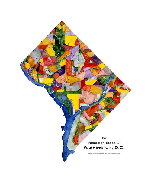 Map of the Neighborhoods of Washington, DC, 8"x10"