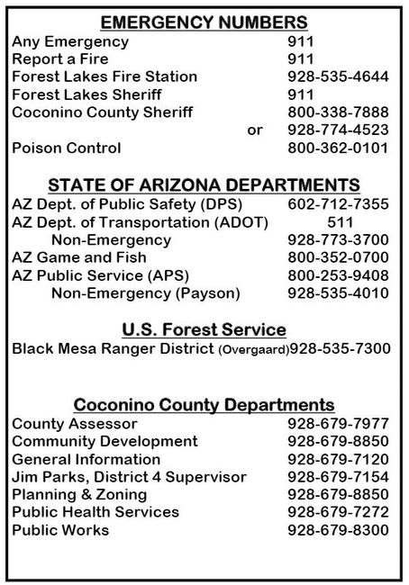 EMERGENCY INFO | Forest Lakes, Arizona