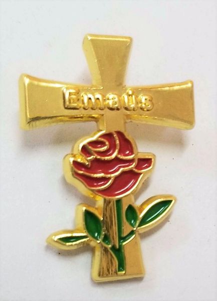 Emaús Pin Metálico Cruz y Rosa #2