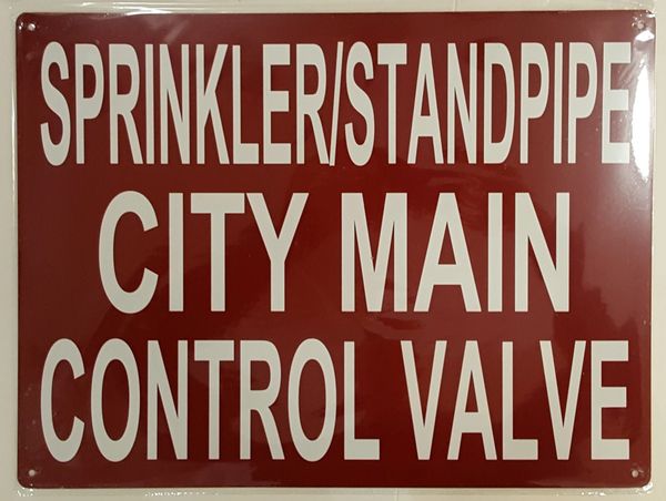 SPRINKLER AND STANDPIPE CITY MAIN CONTROL VALVE SIGN (ALUMINUM SIGNS 12X16)