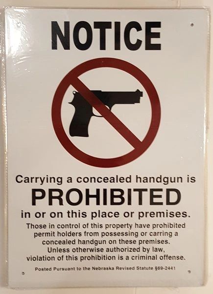 NO CONCEALED CARRY SIGN - WHITE ALUMINUM (ALUMINUM SIGNS 14X10)