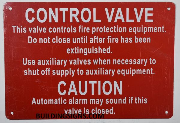 FIRE PROTECTION EQUIPMENT CONTROL VALVE SIGN (ALUMINUM SIGNS 7X10)