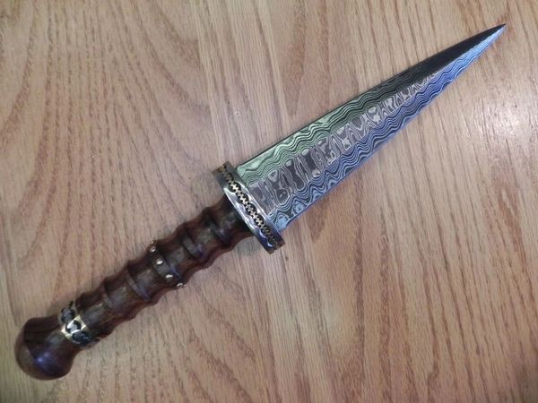 Belt Dagger With Pattern Welded Blade & Rosewood Grip