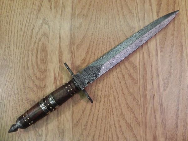 Belt Dagger With Pattern Welded Blade & Rosewood Grip