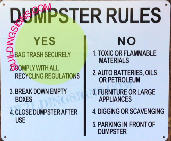 Printable No Parking Signs In Front Of Dumpster