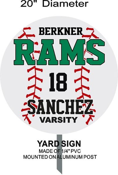 BERKNER HS RAMS BASEBALL YARD SIGN
