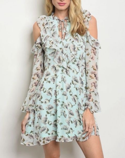 High neck floral print dress.