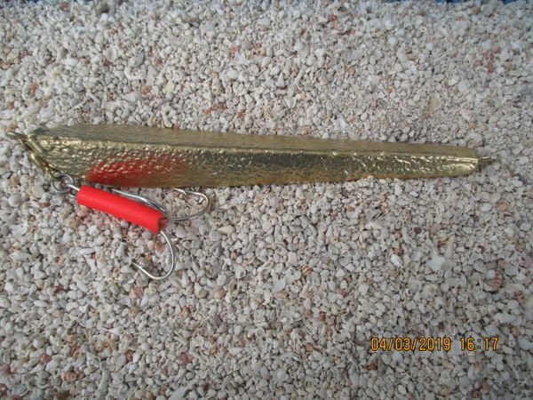 "GOLD" Hammered cod jigs Norwegian / Viking style w/ treble hook
