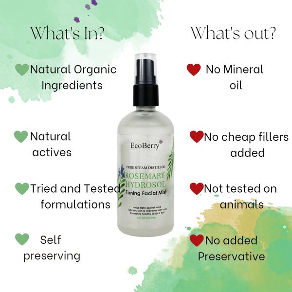 Pure Steam Distilled Rosemary Hydrosol Toning Facial Mist Natural