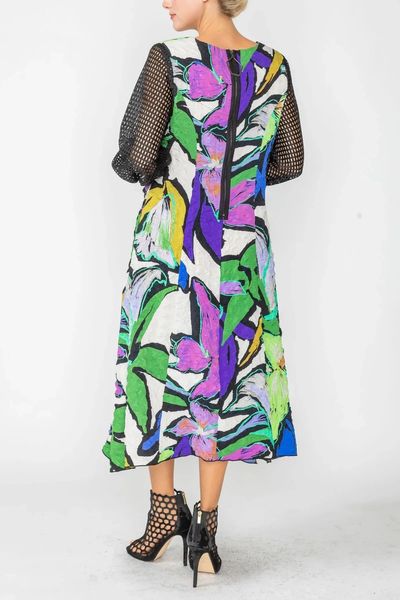IC Collection Floral Print Mesh Sleeve Dress-IC-6143D | IC Collection ...
