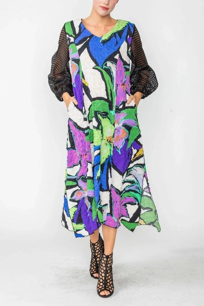 IC Collection Floral Print Mesh Sleeve Dress-IC-6143D | IC Collection ...