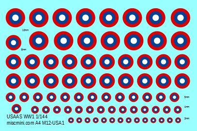 US Army Air Service WW1 1/144 scale decals