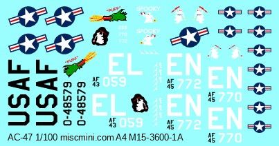AC-47 Gunship, Puff / Spooky, 1/100 scale decals