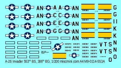 A-26 Invader, 553rd Bomb Squadron WW2, 1/200 scale decals