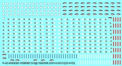 P-40 b/c, American Volunteer Group (AVG), Flying Tigers, 1/600 scale decals
