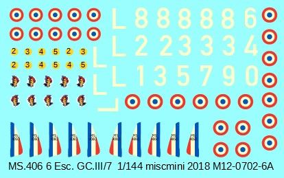 MS.406, France, 6 Esc. GC.III/7 1/144 scale decals