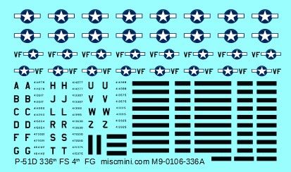 P-51D 336th Fighter Squadron 4th Fighter Group 1/200 scale decals