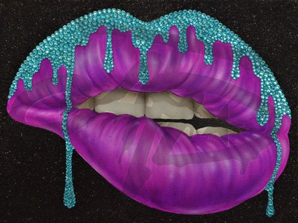 Purple Lips with Aqua Drips Large (CANVAS PRINT)