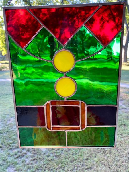 Contemporary Stained Glass Holiday Christmas Elf Panel (PLG310)