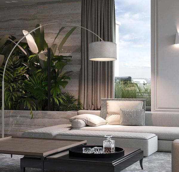 FC Design 81" Adjustable Height Arched Floor Lamp with Grey Drum Shade ...