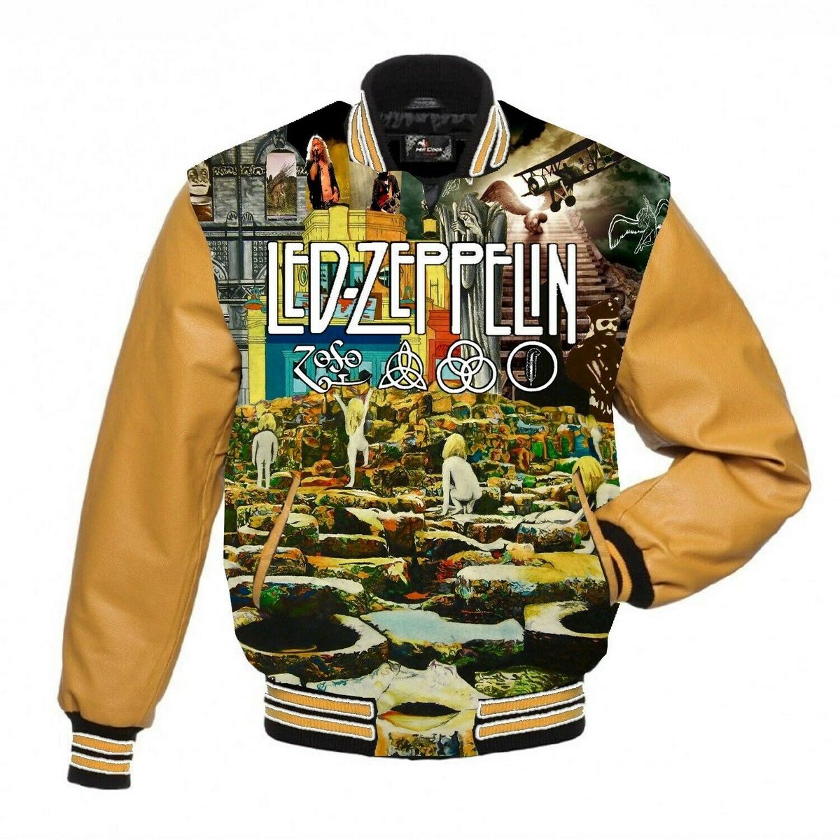 Led Zeppelin Beautiful rare satin jacket with leather sleeves all sizes