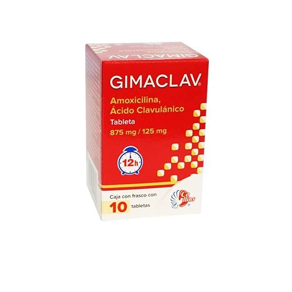 GIMACLAV 12H TAB. 875/125 MG. CAJA C/10 (AMOXICILINA/ACIDO CLAVULANICO)