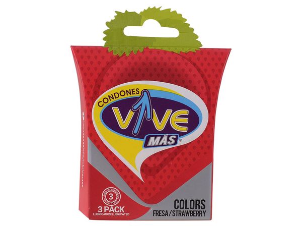 PRESERVATIVOS VIVE COLORS SABOR FRESA CAJA C/3